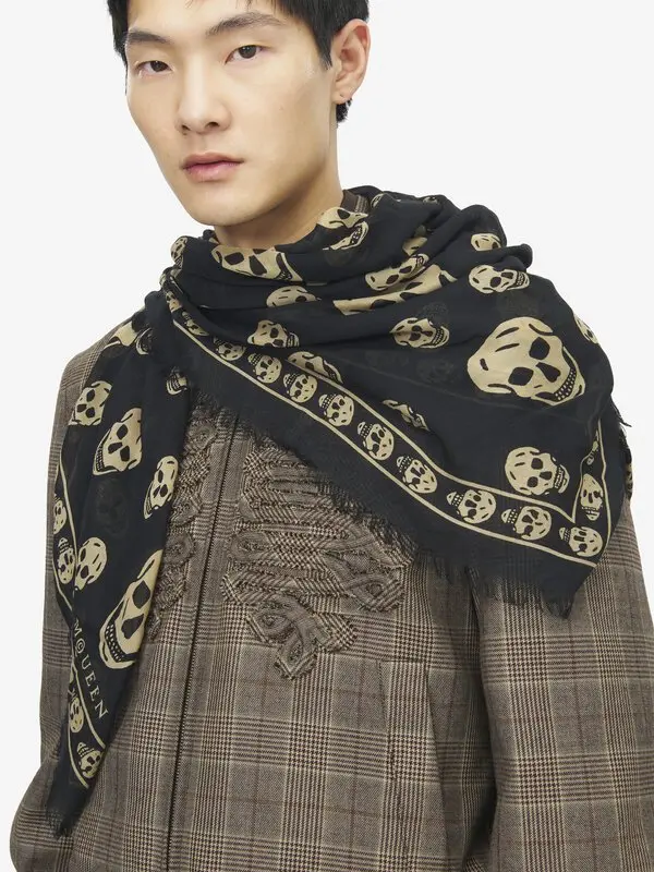 Alexander McQueen Classic Skull Foulard - Black/light Brown