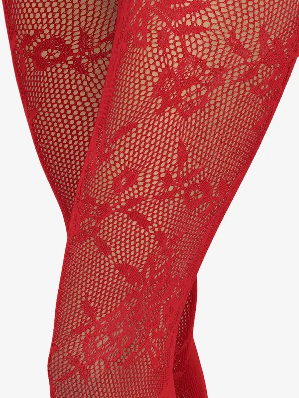 Alexander McQueen Floral Lace Tights - Crimson