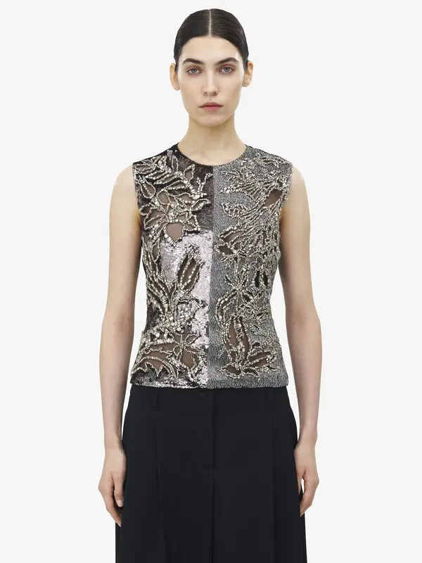 Alexander McQueen Crystal Stencil Embroidered Top