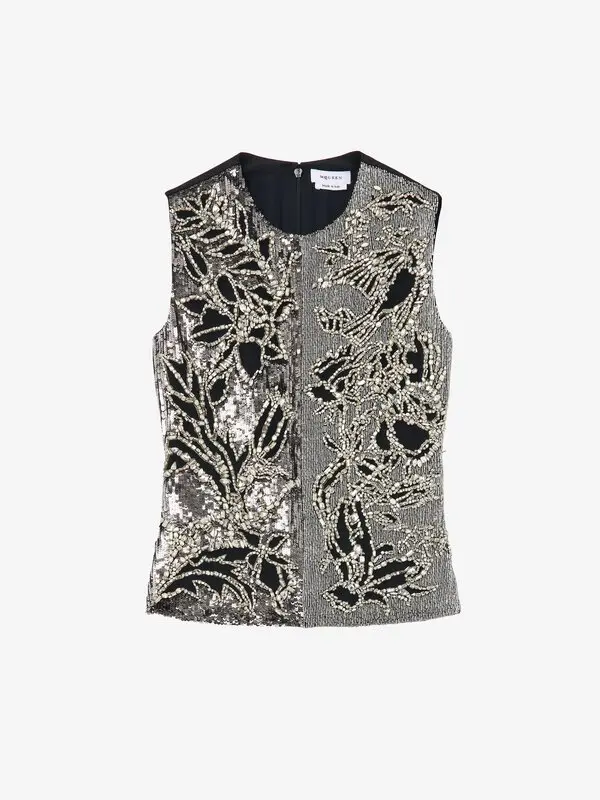 Alexander McQueen Crystal Stencil Embroidered Top