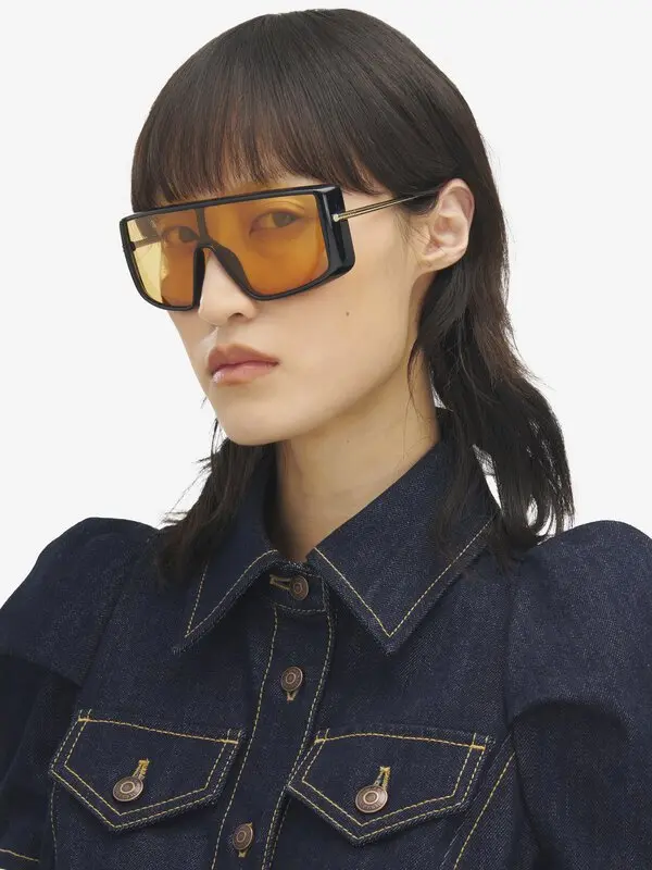 Alexander McQueen T-bar Visor Sunglasses - Black/orange