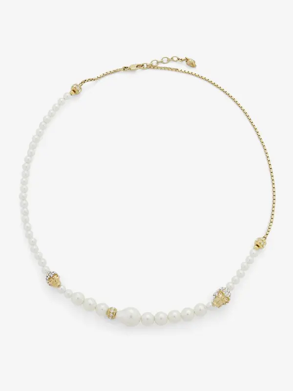 Alexander McQueen Skull And Pearl Necklace - Pale Gold-finish