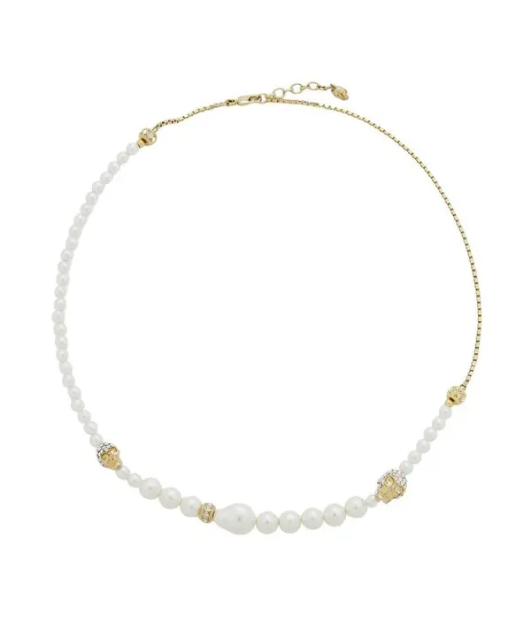 Alexander McQueen Skull And Pearl Necklace - Pale Gold-finish