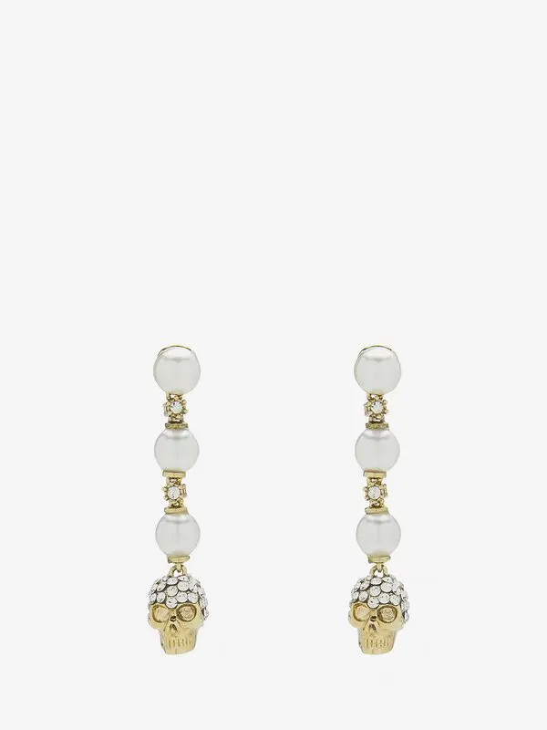 Alexander McQueen Skull And Pearl Earrings - Pale Gold