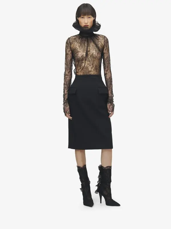 Alexander McQueen Wool Gabardine Pencil Skirt