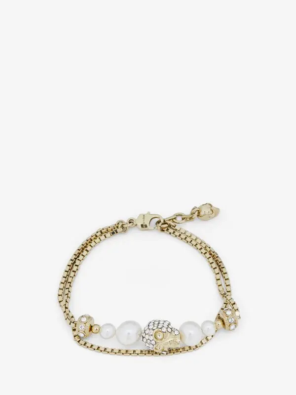 Alexander McQueen Skull And Pearl Chain Bracelet - Pale Gold