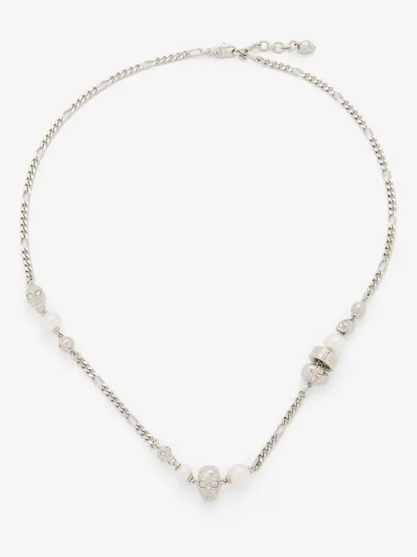 Alexander McQueen Skull And Pearl Necklace - Palladium