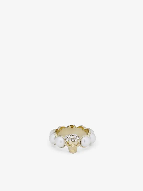 Alexander McQueen Skull And Pearl Ring - Pale Gold-finish