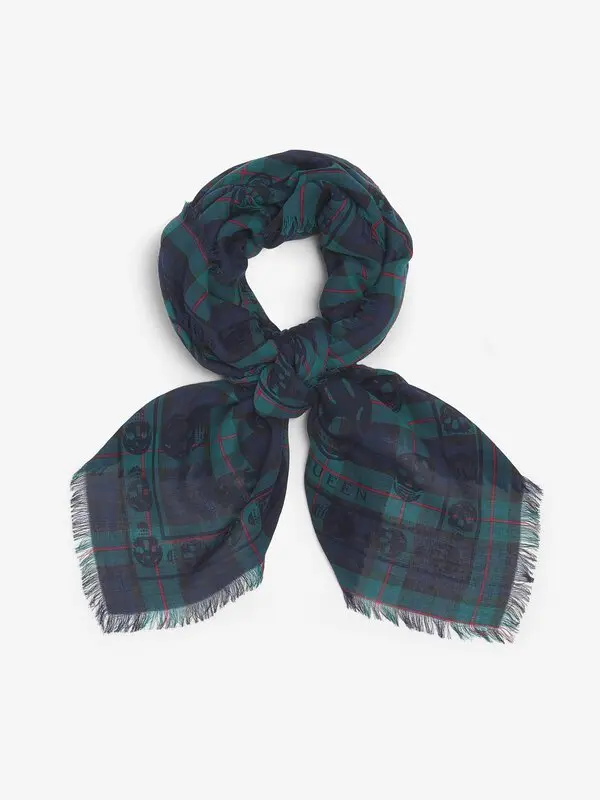 Alexander McQueen Tartan Skull Foulard - Navy