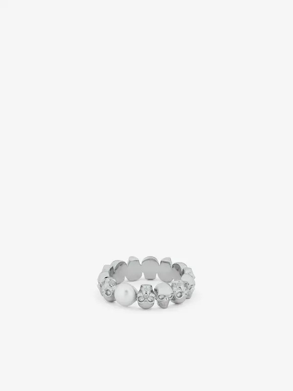 Alexander McQueen Skull And Pearl Ring - Palladium