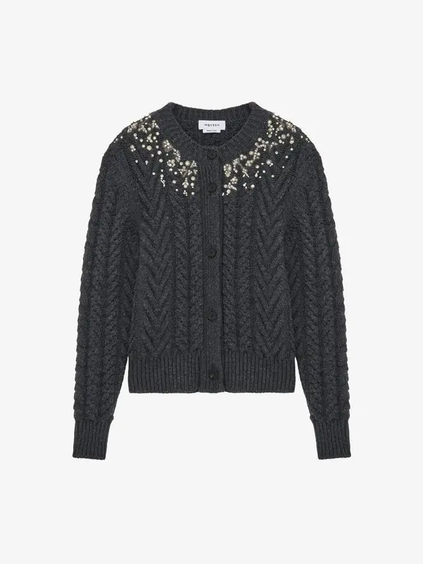 Alexander McQueen Crystal-embellished Cable Knit Cardigan