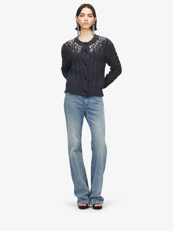 Alexander McQueen Crystal-embellished Cable Knit Cardigan