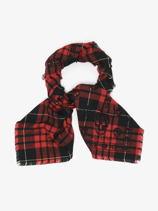 Alexander McQueen Tartan Skull Scarf - Red/black