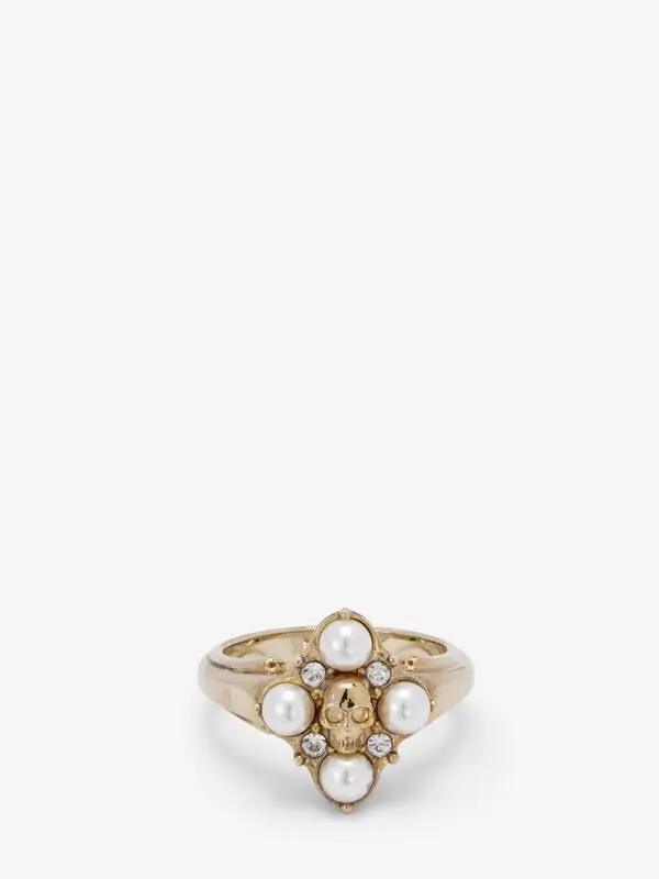 Alexander McQueen Skull And Crystal Ring - Pale Gold