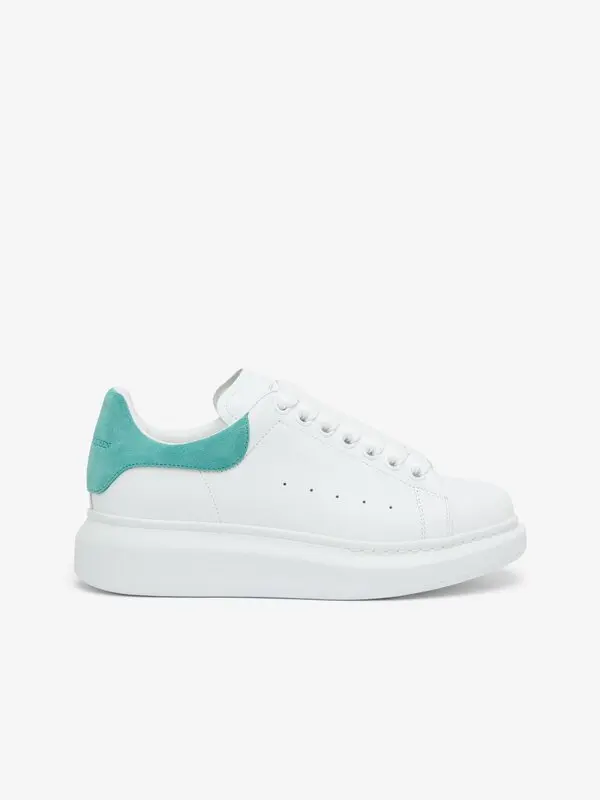 Alexander McQueen Oversized Calf Leather Sneakers With Suede Heel Counter - White/blue