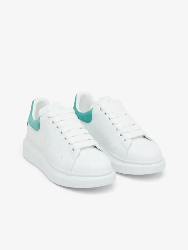 Alexander McQueen Oversized Calf Leather Sneakers With Suede Heel Counter - White/blue