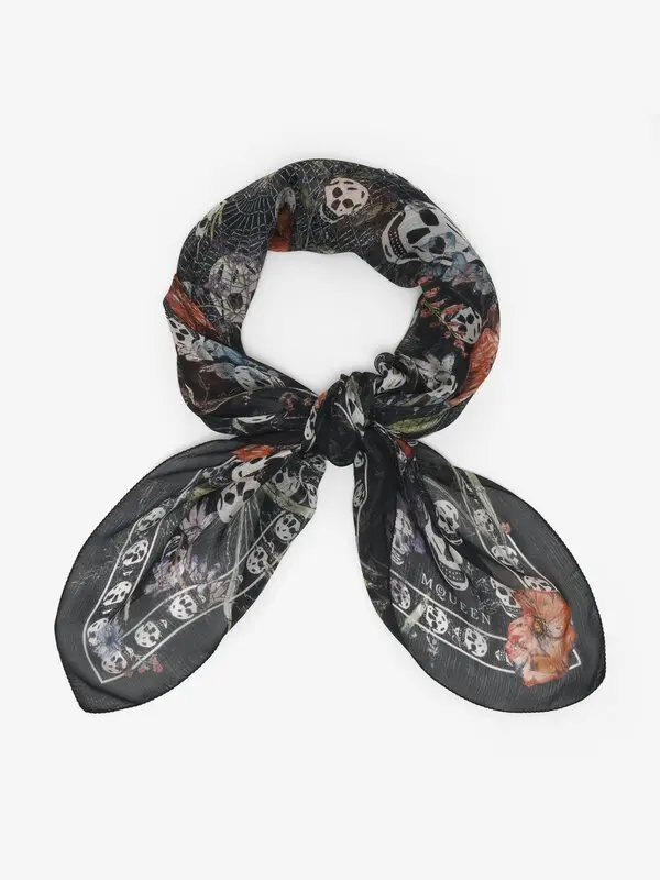 Alexander McQueen Skull & Spider Floral Scarf - Black/ivory