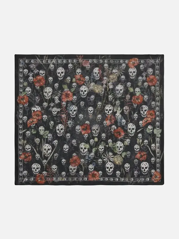Alexander McQueen Skull & Spider Floral Scarf - Black/ivory