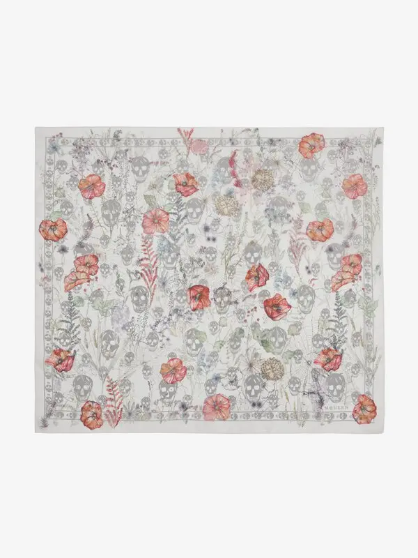Alexander McQueen Skull & Spider Floral Scarf - Ivory/grey