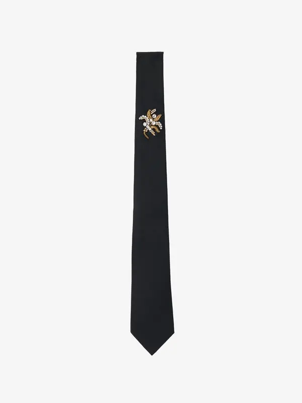 Alexander McQueen Jewelled Mistletoe Embroidered Tie - Black