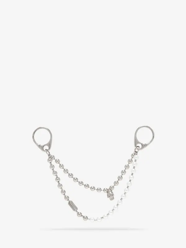 Alexander McQueen Pearl And Skull Double Chain Charm - Palladium