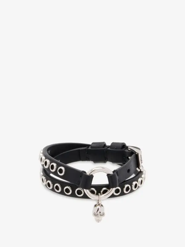 Alexander McQueen Skull Ring Double Wrap Bracelet - Black