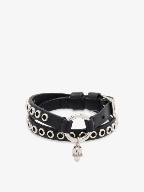 Alexander McQueen Double Wrap Bracelet With Skull Charm - Black