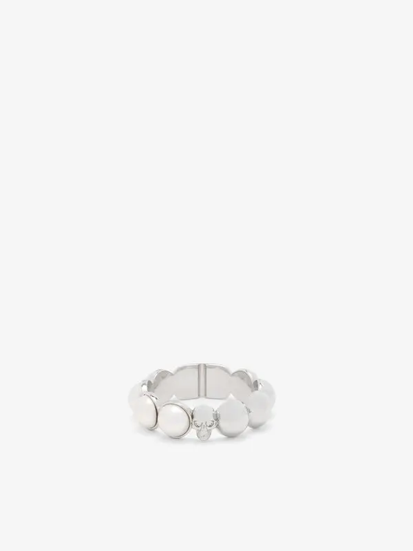 Alexander McQueen Skull And Pearl Ring - Palladium-finish