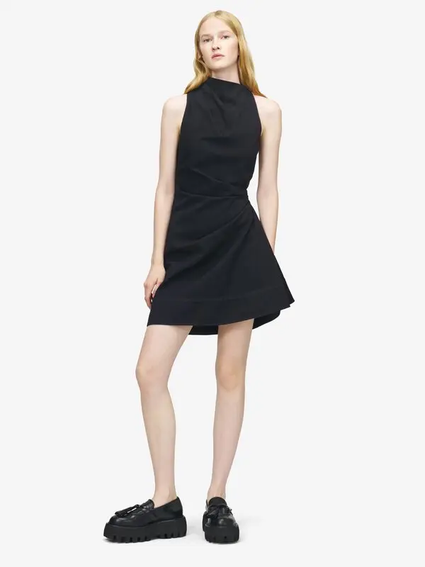 Alexander McQueen Denim Asymmetric Mini Dress - Black