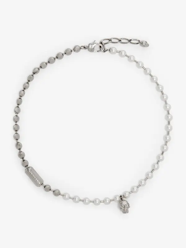 Alexander McQueen Skull And Pearl Necklace - Palladium