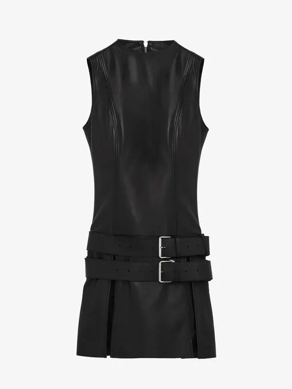 Alexander McQueen Leather Double Belt Mini Dress - Black