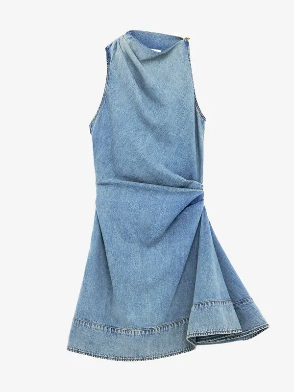 Alexander McQueen Denim Asymmetric Mini Dress - Washed Blue
