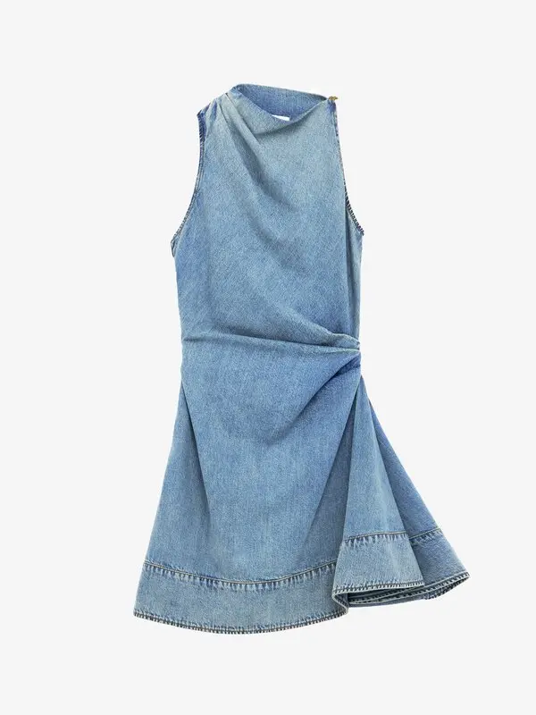Alexander McQueen Denim Asymmetric Mini Dress - Blue