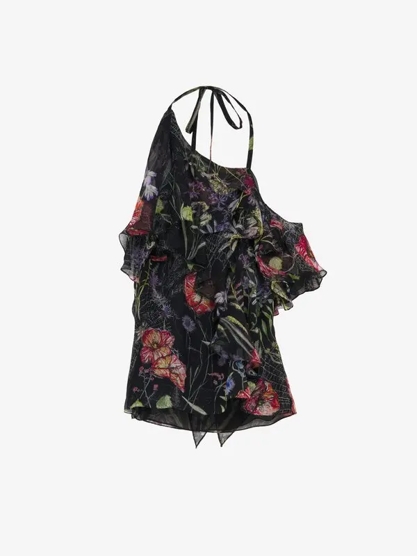 Alexander McQueen Meadow Floral Print Asymmetric Top