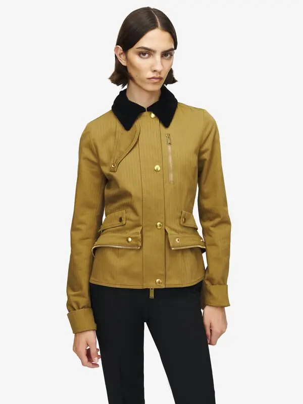 Alexander McQueen Cotton Herringbone Kickback Jacket - Tan