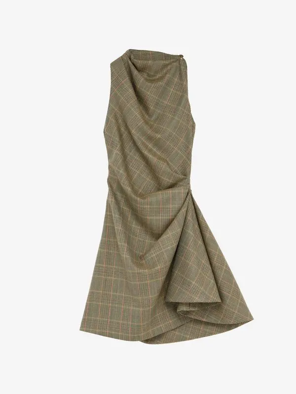 Alexander McQueen Country Check Asymmetric Mini Dress - Brown