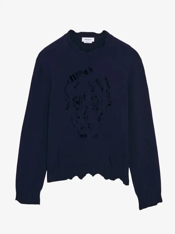 Alexander McQueen Distressed Skull Jumper - Navy