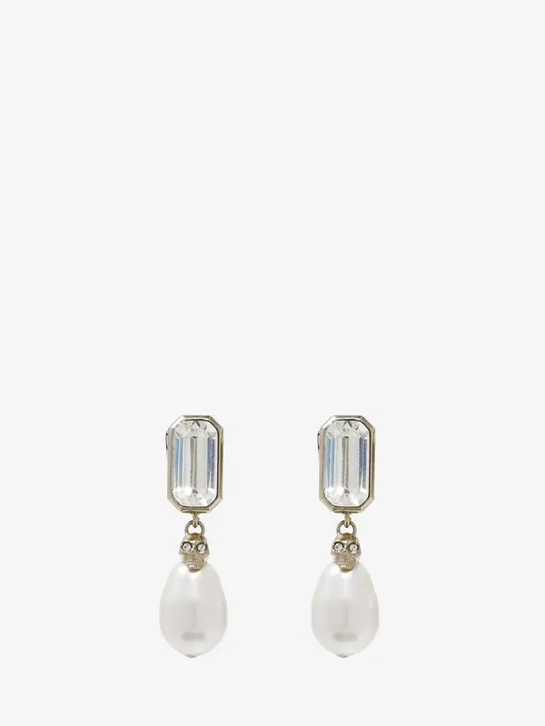Alexander McQueen Skull And Pearl Dangle Earrings - Pale Gold-finish