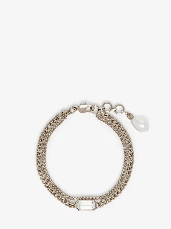 Alexander McQueen Skull And Crystal Bracelet - Pale Gold-finish