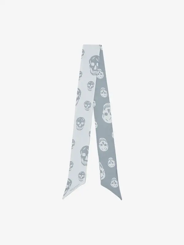 Alexander McQueen Ribbon Skull Scarf - Blue/grey