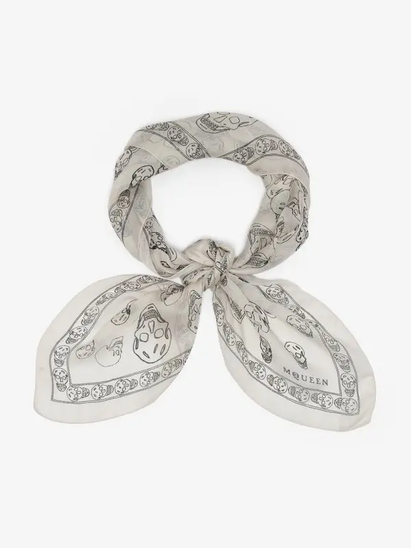 Alexander McQueen Hand-painted Skull Foulard - Ivory/black