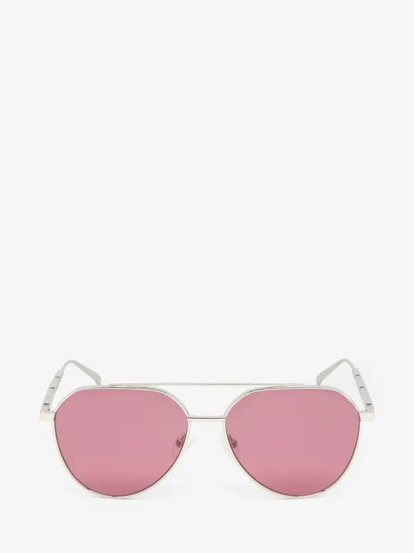 Alexander McQueen Metal Plaque Aviator Sunglasses - Burgundy
