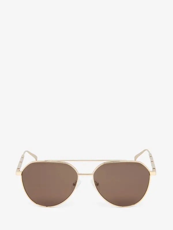 Alexander McQueen Metal Plaque Aviator Sunglasses - Gold