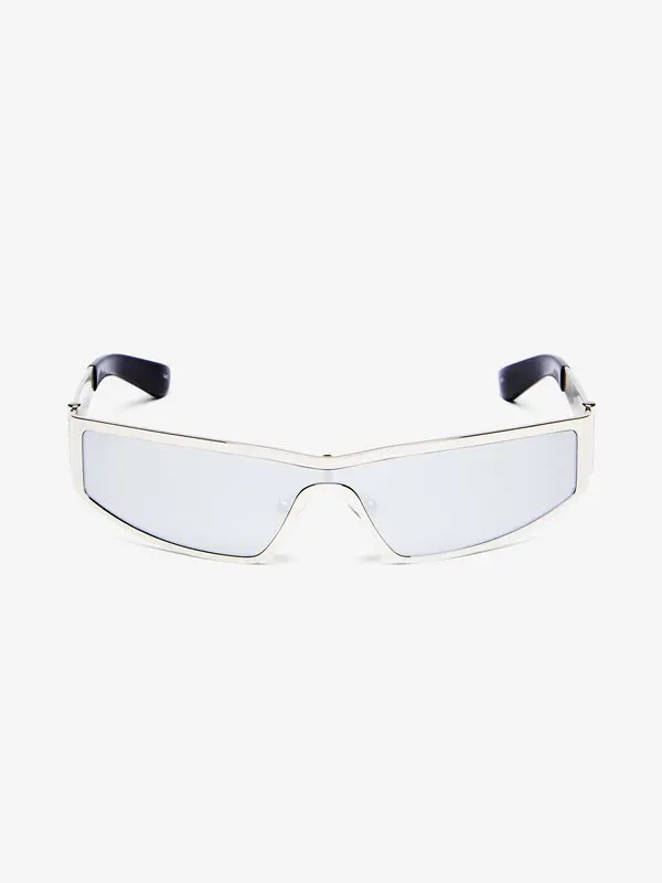 Alexander McQueen Silver Metal Wraparound Mask Sunglasses - Light Silver