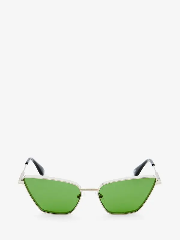 Alexander McQueen Metal T-bar Cat-eye Sunglasses - Silver/green