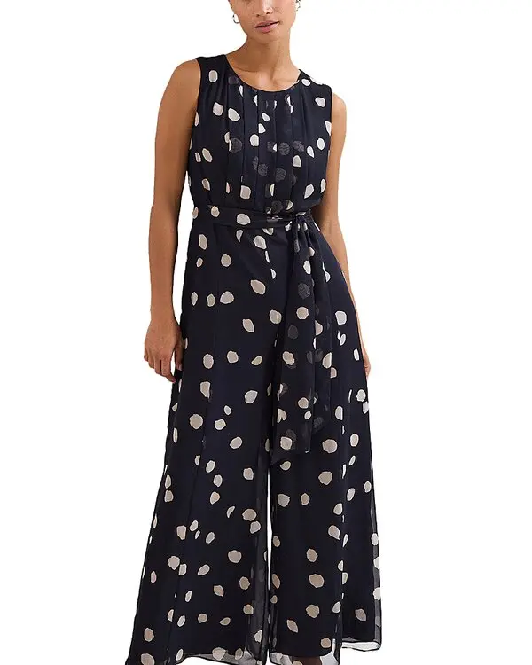 PHASE EIGHT Maxine Spot Jumpsuit - Navy/ivory