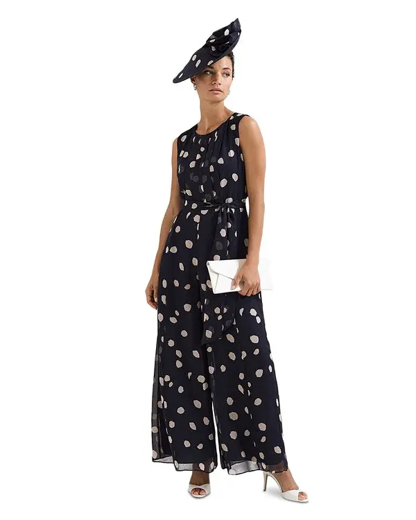 PHASE EIGHT Maxine Spot Jumpsuit - Navy/ivory