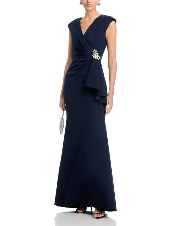 Eliza J Extended Shoulder Drape Front Gown