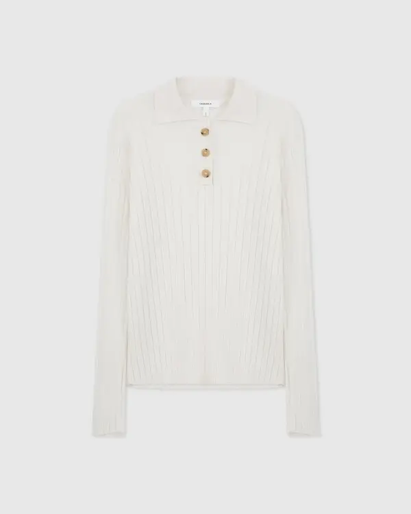 CASASOLA Iliana Long Sleeve Polo - Tapioca