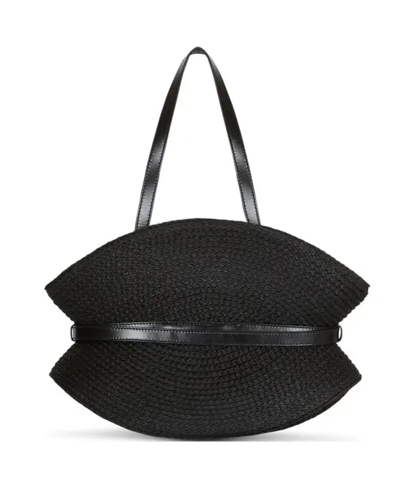 Balmain Shuffle Medium Bag In Calfskin Leather And Raffia - Black
